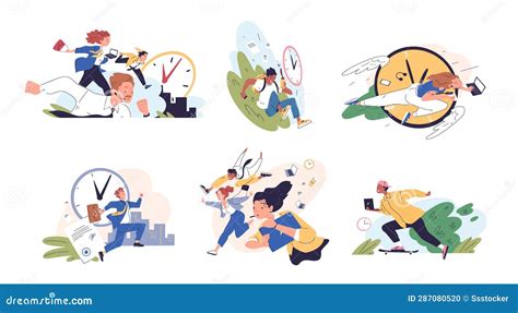 Hectic Pace Of Life Hurried People Chase To Clock Pressured Time