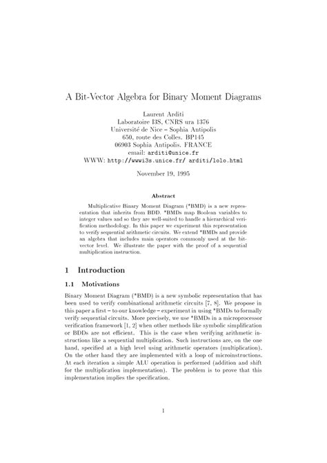 Pdf A Bit Vector Algebra For Binary Moment Diagrams