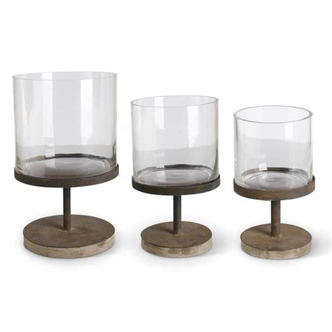 Glass Hurricane On Metal Pedestal Garden Cottage