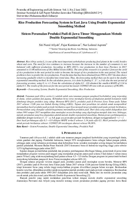 Pdf Rice Production Forecasting System In East Java Using Double Exponential Smoothing Method