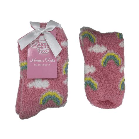 Pink Sky Cloud Rainbow Warm Fuzzy Snuggle Socks Shoe Size 5 9 Sock