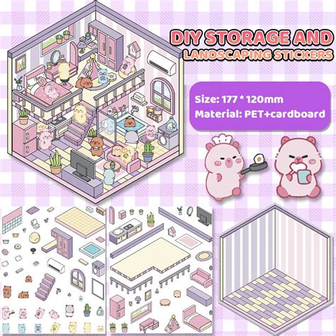 Cho⭐cute 3d Cabin Decompression Sticker Korean Style Cartoon Landscape