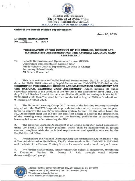 Dm 344 S 2023 Reiteration On The Conduct Of The English Science And Mathematics Assessment For