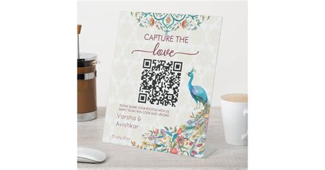 Capture The Love Photo Sharing Qr Peacock Pedestal Sign Zazzle