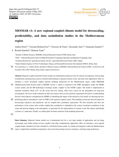 Pdf Mesmar V1 A New Regional Coupled Climate Model For Downscaling Predictability And Data