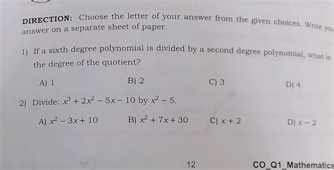 DIRECTION Choose The Letter Of Your Answer StudyX