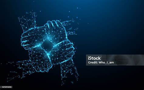 손 모양 선 삼각형 및 입자 스타일 디자인 함께 결합 일러스트 벡터 팀워크에 대한 스톡 벡터 아트 및 기타 이미지 팀워크 테크놀로지 협력 Istock