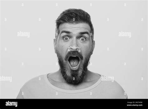 Shocked Bearded Man With Surprise Expression Wow Amazed Excited Face