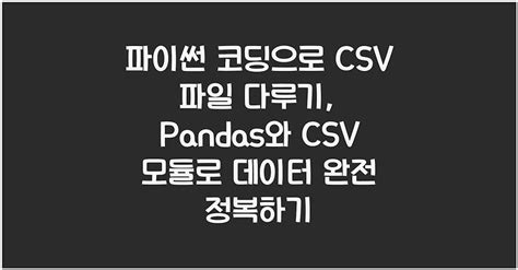 파이썬 코딩으로 csv 파일 다루기 pandas와 csv 모듈로 데이터 완전 정복하기