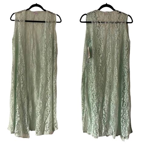 Lularoe Sweaters Lularoe Mint Green Joy Lace Duster Longline Sheer