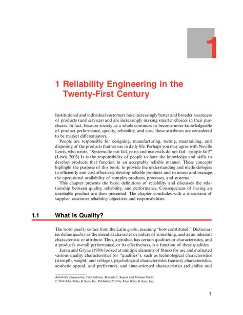 Reliability Engineering Quality And Definitions