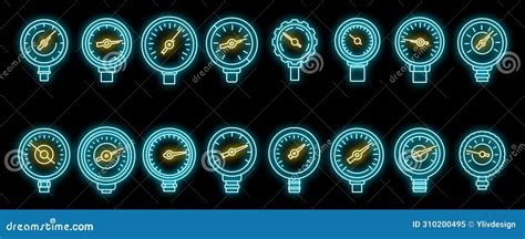 Gauge Manometer Icons Set Vector Neon Stock Illustration Illustration Of Electric Pipeline
