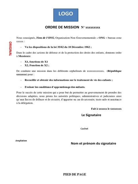 Modèle Ordre De Mission Pdf