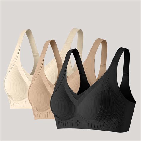Brgzlk 3pack Womens Wireless Bras Trendy Novel Solid Color Push Up