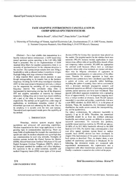 Pdf Fast Adaptive Interference Cancellation In Chirp Spread Spectrum