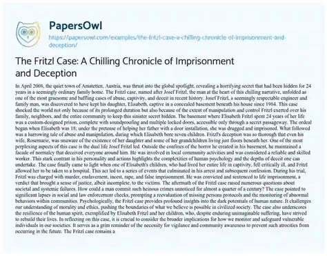 The Fritzl Case A Chilling Chronicle Of Imprisonment And Deception