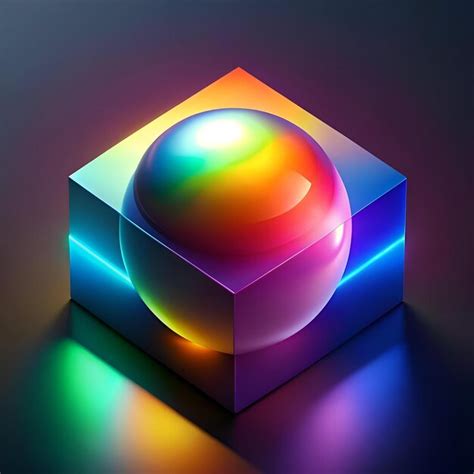 Abstract Iridescent Sphere Inside A Cube Rendered In 3d Premium Ai