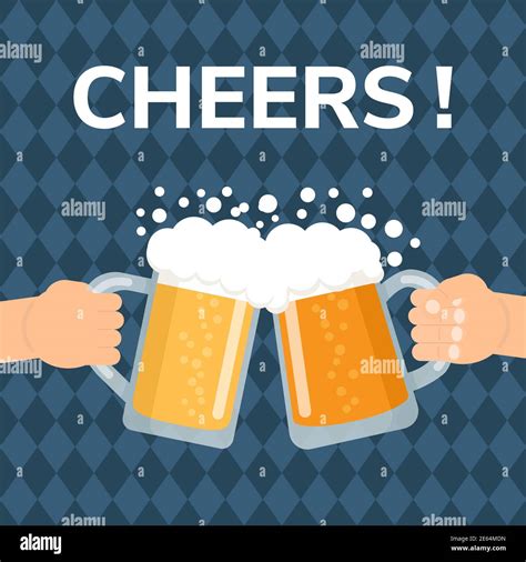 Two Hands Holding And Clinking With Beer Glasses Stock Vector Image