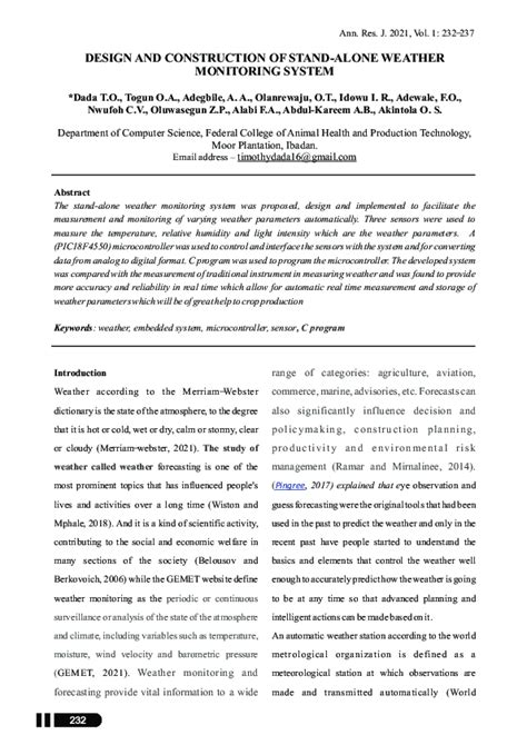 pdf design and construction of stand alone weather monitoring system