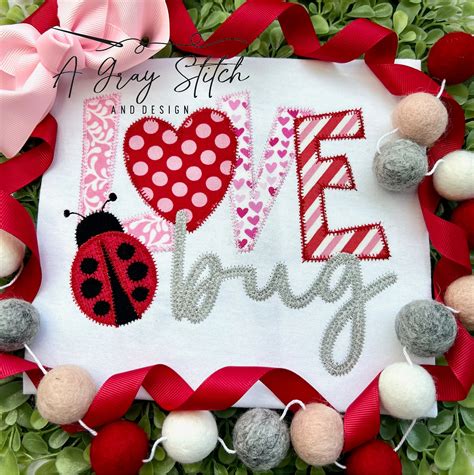 Zig Zag Applique Love Bug With Ladybug For Valentins Day Machine Embr