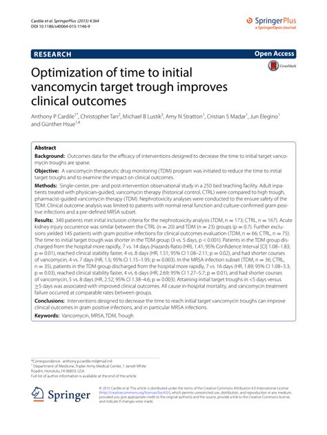 Pdf Optimization Of Time To Initial Vancomycin Target Trough Improves
