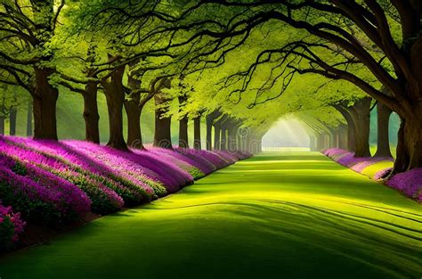 Generative Ai Illustration Of A Lush Green Lawn With Blurred Foliage