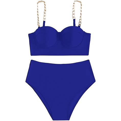 Rqyyd Reduced Womens 2 Piece Swimsuit Solid Chain Linked Push Up