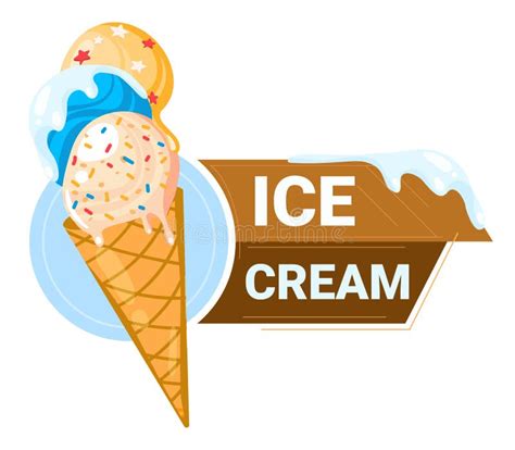 Colorful Double Scoop Ice Cream Cone With Blue And Vanilla Scoops