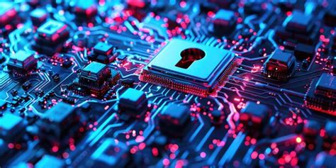 Futuristic Cybersecurity With Digital Lock On Circuit Board Encryption Firewall And Robotics
