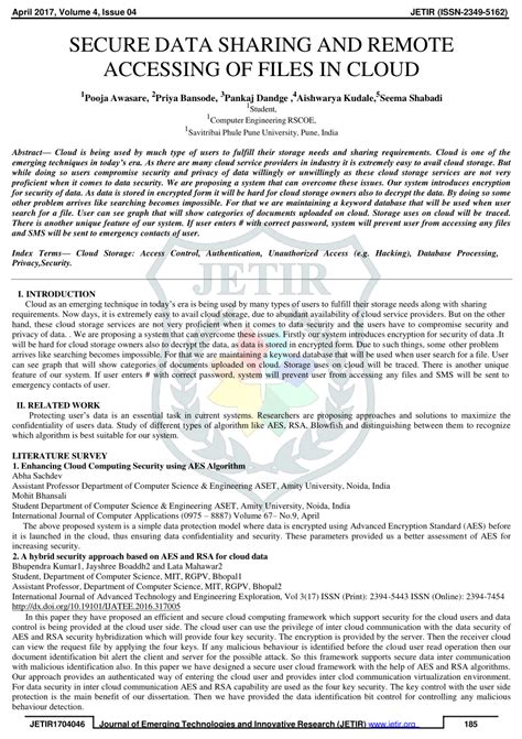Pdf Secure Data Sharing And Remote Accessing Of Files In Cloud