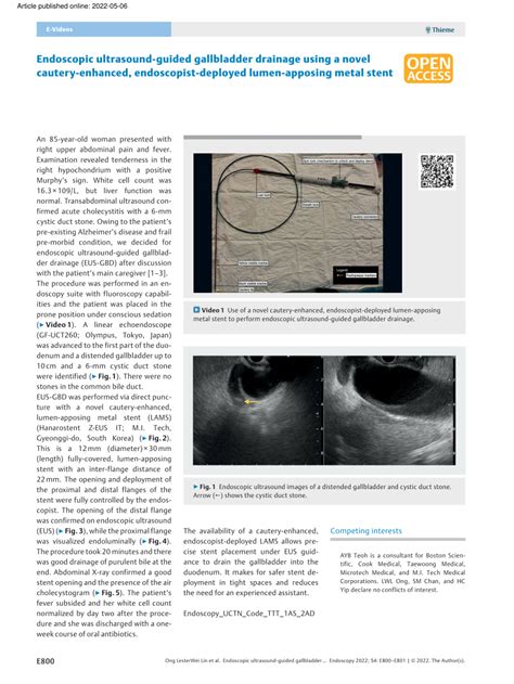 Pdf Endoscopic Ultrasound Guided Gallbladder Drainage Using A Novel Cautery Enhanced