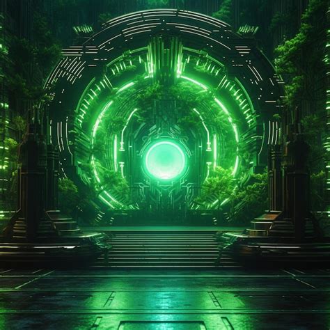 Premium Ai Image A Close Up Of A Green Light In A Dark Room Generative Ai