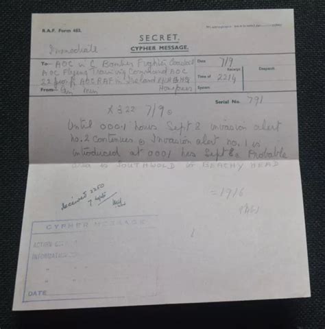 Wwii 1940 Invasion Alert 7 September Cipher Message Invasion Imminent