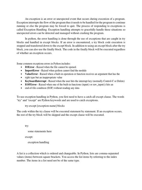 An Exception Is An Error Or Unexpected Event That Occurs During Execution Of A Program Pdf
