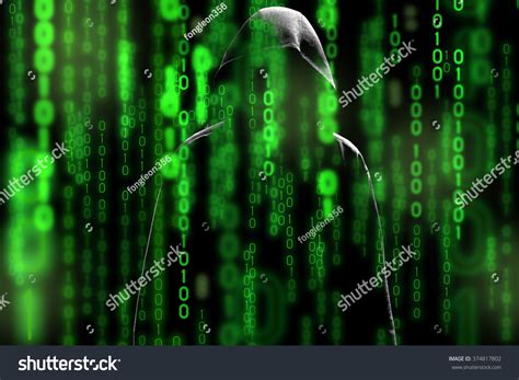 Computer Hacker Silhouette Hooded Man Binary Stock Illustration Shutterstock