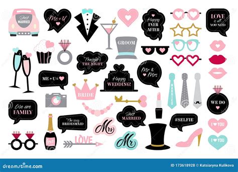 Photo Booth Props For Wedding Party Bride Stock Vector Illustration