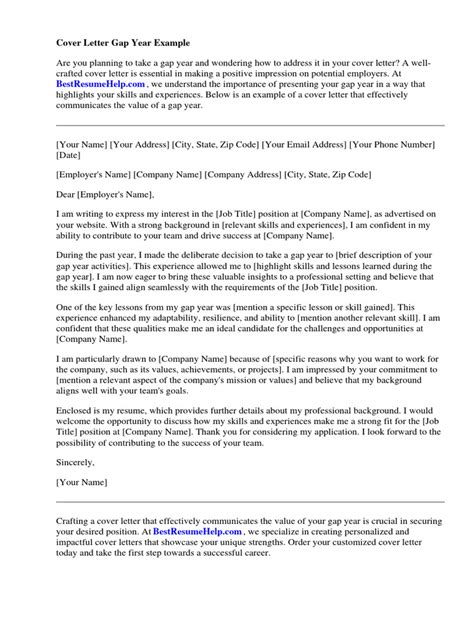 Cover Letter Gap Year Example Download Free Pdf Résumé Job Interview