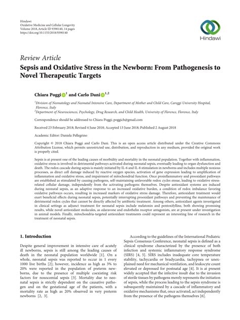 Pdf Sepsis And Oxidative Stress In The Newborn From Pathogenesis To