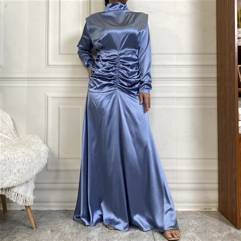 Satin Kaftan Islamic Women Muslim Maxi Dress Dubai Turkey Ramadan