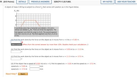 Solved A Object Of Mass Kg Is Subject To A Force Fx Chegg
