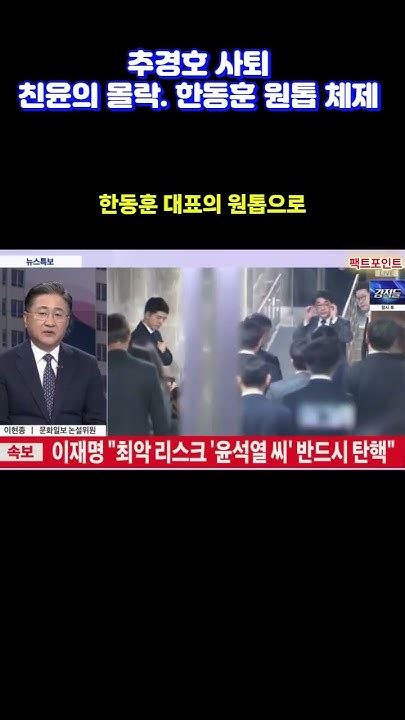 추경호 사퇴 친윤의 몰락 한동훈 원톱 Youtube