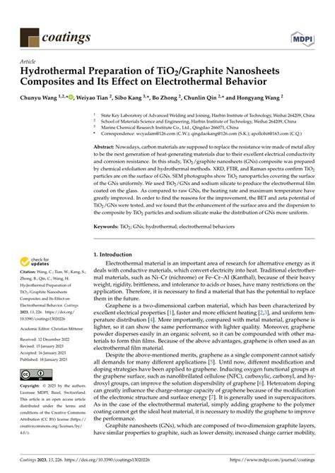 Pdf Hydrothermal Preparation Of Tio2 Graphite Nanosheets Composites