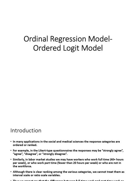 Ordinal Regression Model Ordered Logit Model Pdf