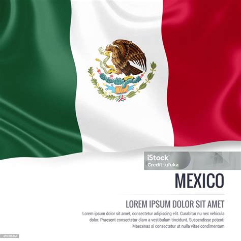 メキシコの国旗メキシコを振って広告メッセージの白いテキスト領域と分離の白い背景の上の絹のようなフラグは3 D レンダリング 3dのストック