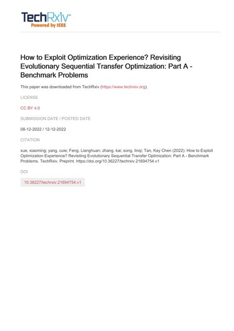 Pdf How To Exploit Optimization Experience Revisiting Evolutionary