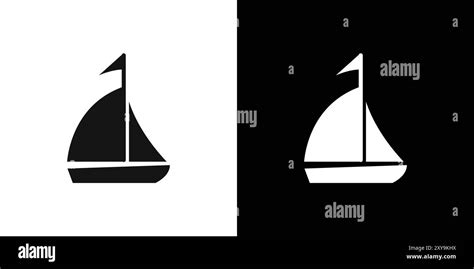 Sailboat Icon Logo Sign Vector Outline In Black And White Color Stock