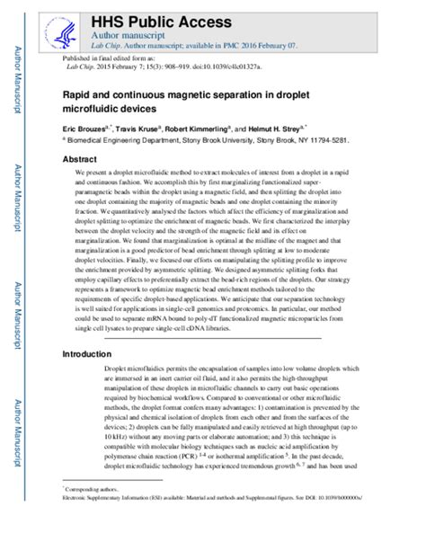 Pdf Rapid And Continuous Magnetic Separation In Droplet Microfluidic