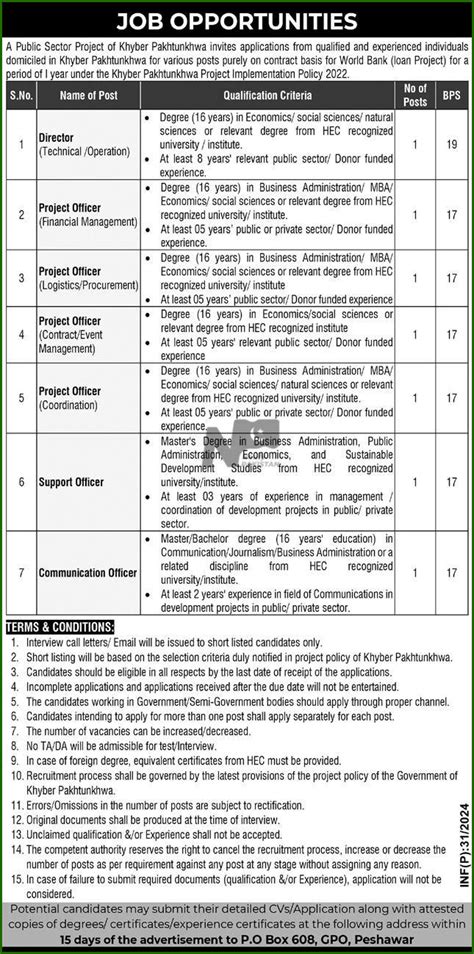 Public Sector Project Khyber Pakhtunkhwa Kpk Jobs 2024 Online Apply At