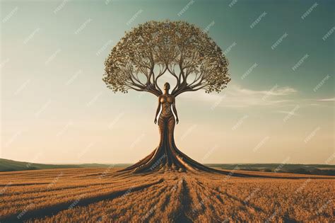 Premium Photo A Tree With A Human Figure Standing In The Middle Of The Desert