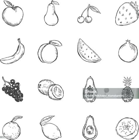 Vector Set Of Sketch Fruits Icons向量圖形及更多2015年圖片 2015年 廚房 恢復精神 Istock